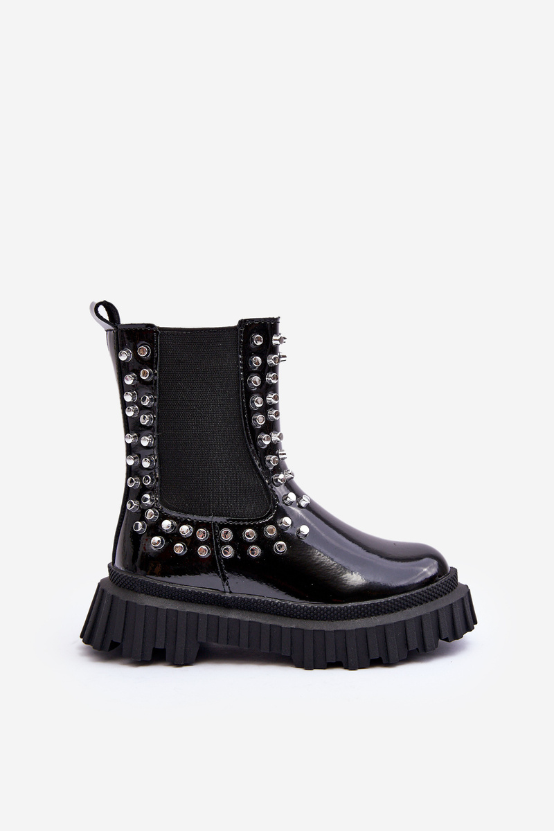 Girls' Shiny Ankle Boots Decorated with Rhinestones Black Adelie ...