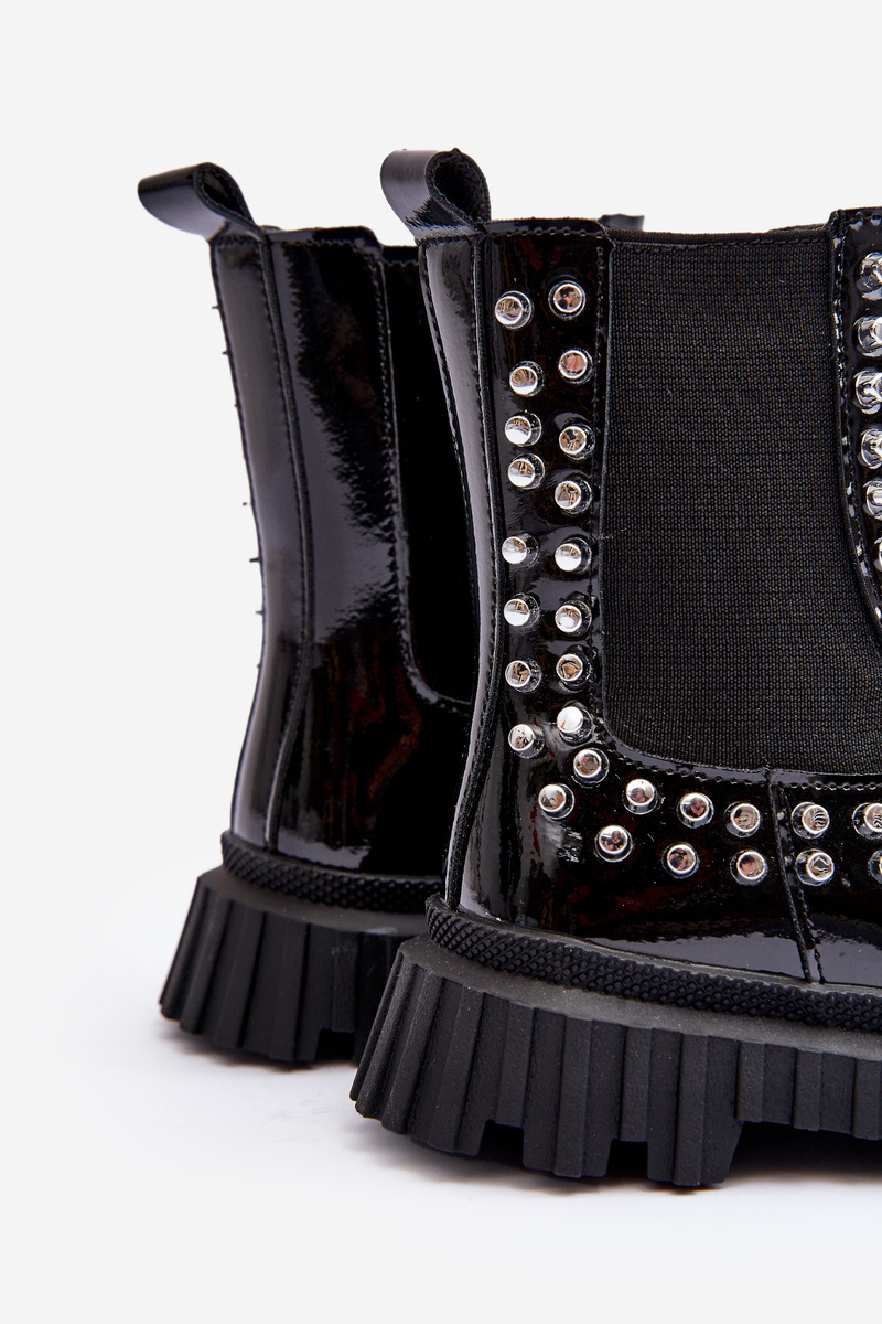 Girls' Shiny Ankle Boots Decorated with Rhinestones Black Adelie ...