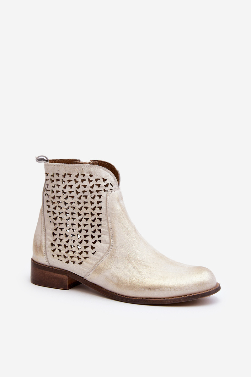 Leather Cut-out Boots Zazoo 2791/004 Gold - - ZAZOO.PL