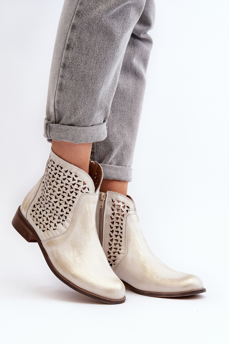 Leather Cut-out Boots Zazoo 2791/004 Gold - - ZAZOO.PL
