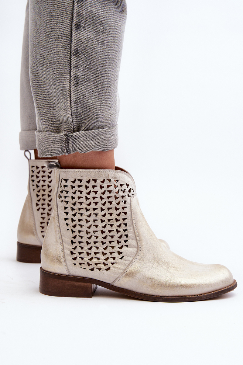 Leather Cut-out Boots Zazoo 2791/004 Gold - - ZAZOO.PL